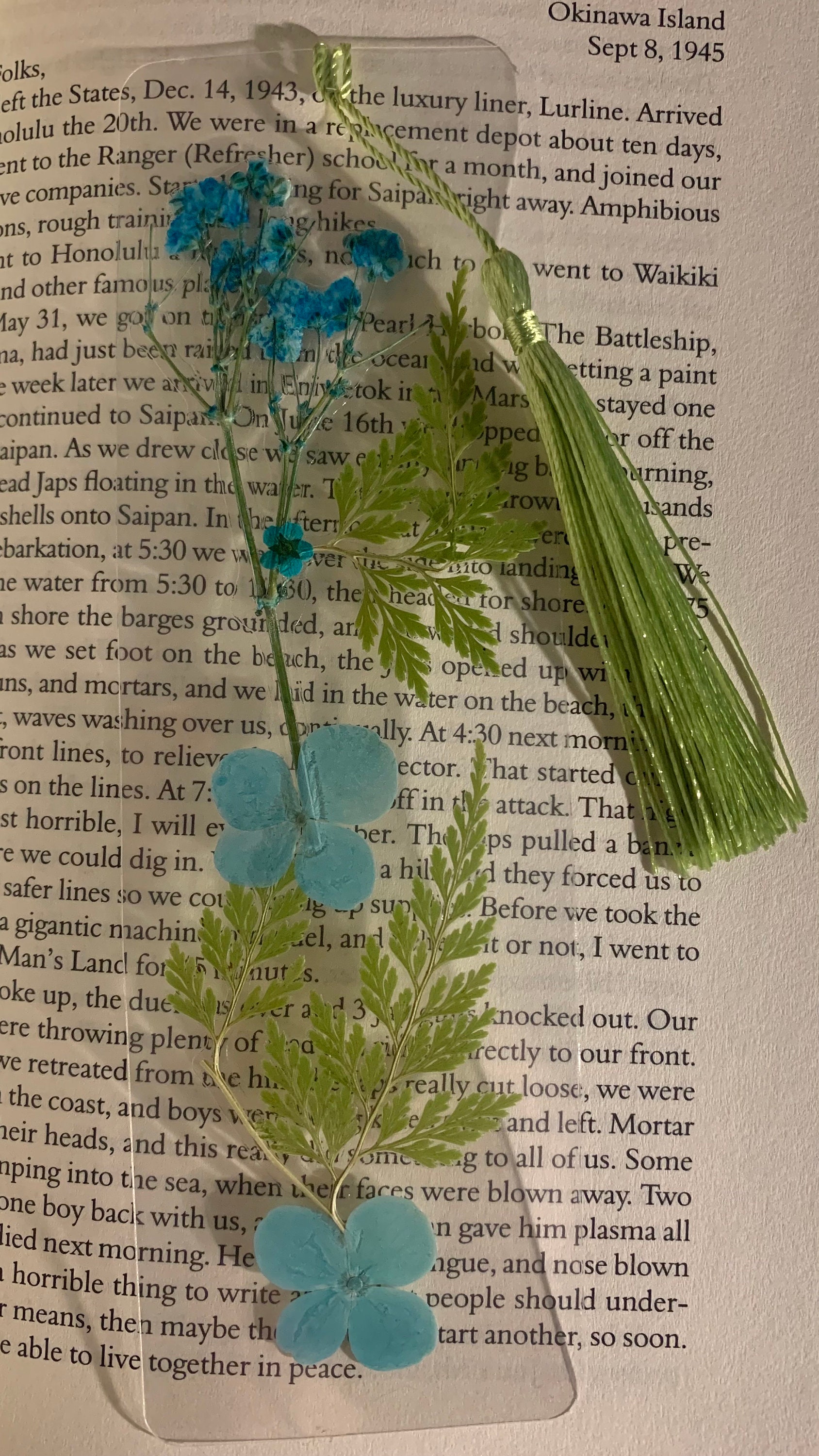 Light Blue and Green Pressed Flower Bookmark With Tassel | Gifts for ...