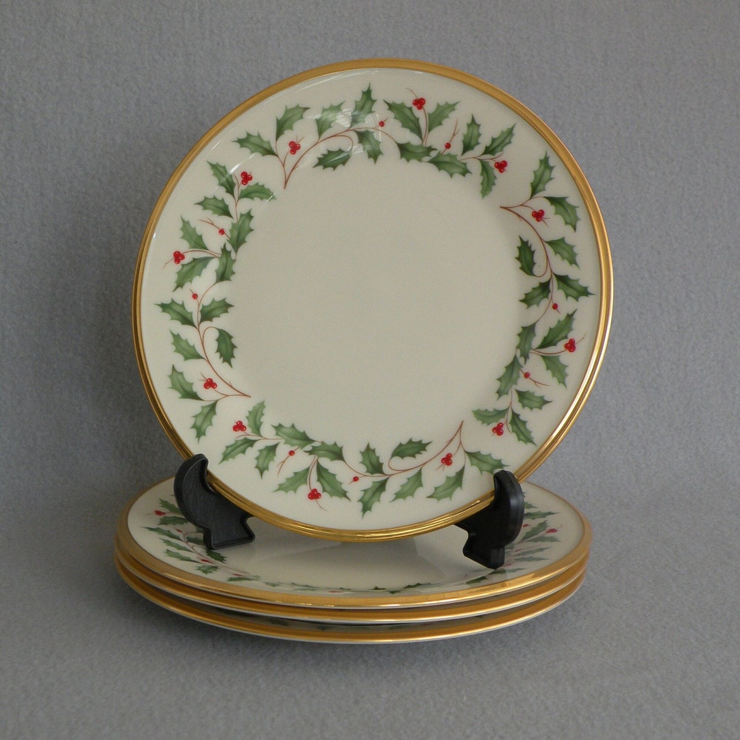 Set of 4 Lenox Dimension Collection Holiday Holly Salad Plates, Made in ...