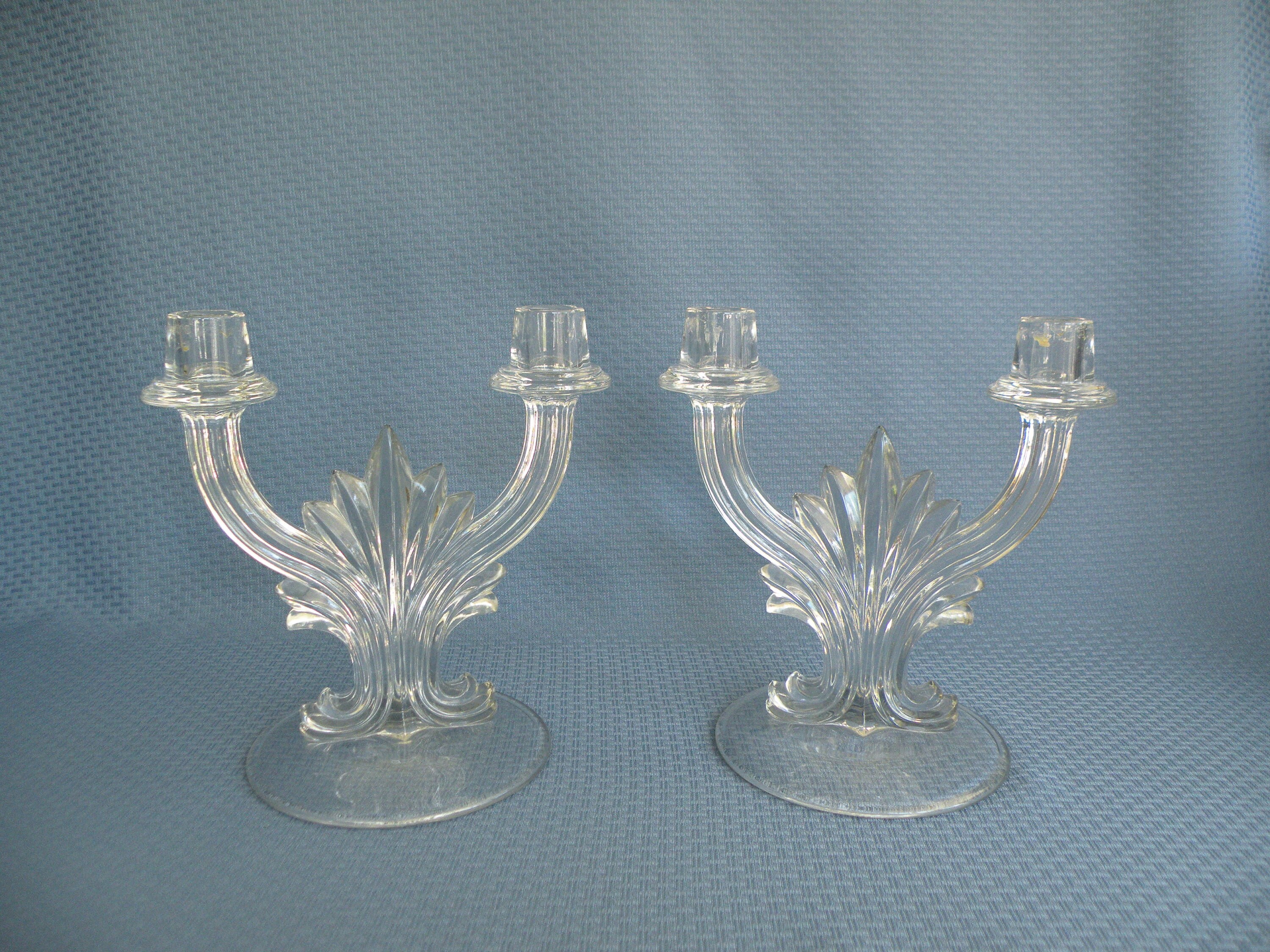 Pair of 2-Arm Glass Candle Holders | Etsy