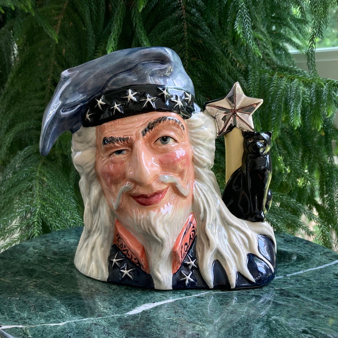Royal Doulton "the Wizard" Large Character Toby Jug With Black Cat ...