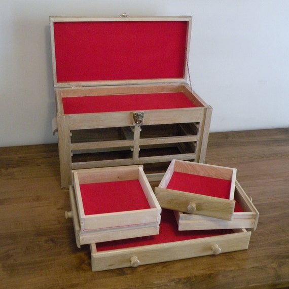 Large Wooden Tool Chest Style Jewelry or Storage Box … - Gem