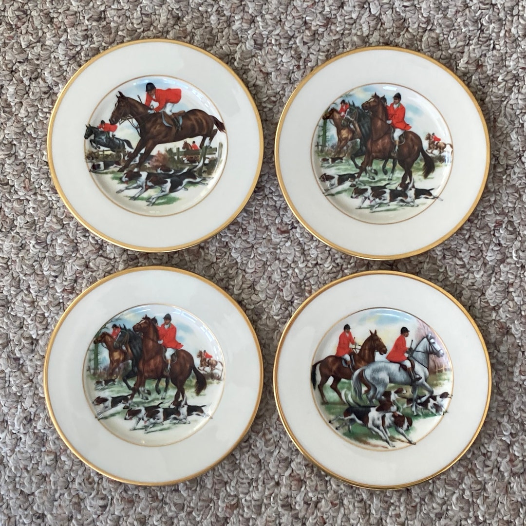 Set of 4 Small Lenox Mansfield Plates With English Fox Hunting Scenes ...