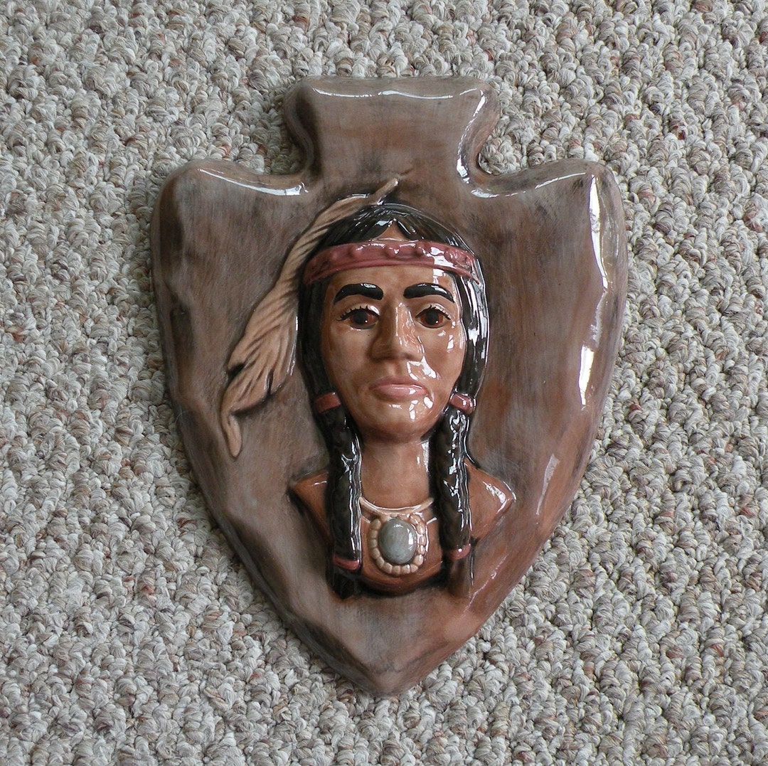 Hand Painted Ceramic Plaque Indian Chief - Etsy
