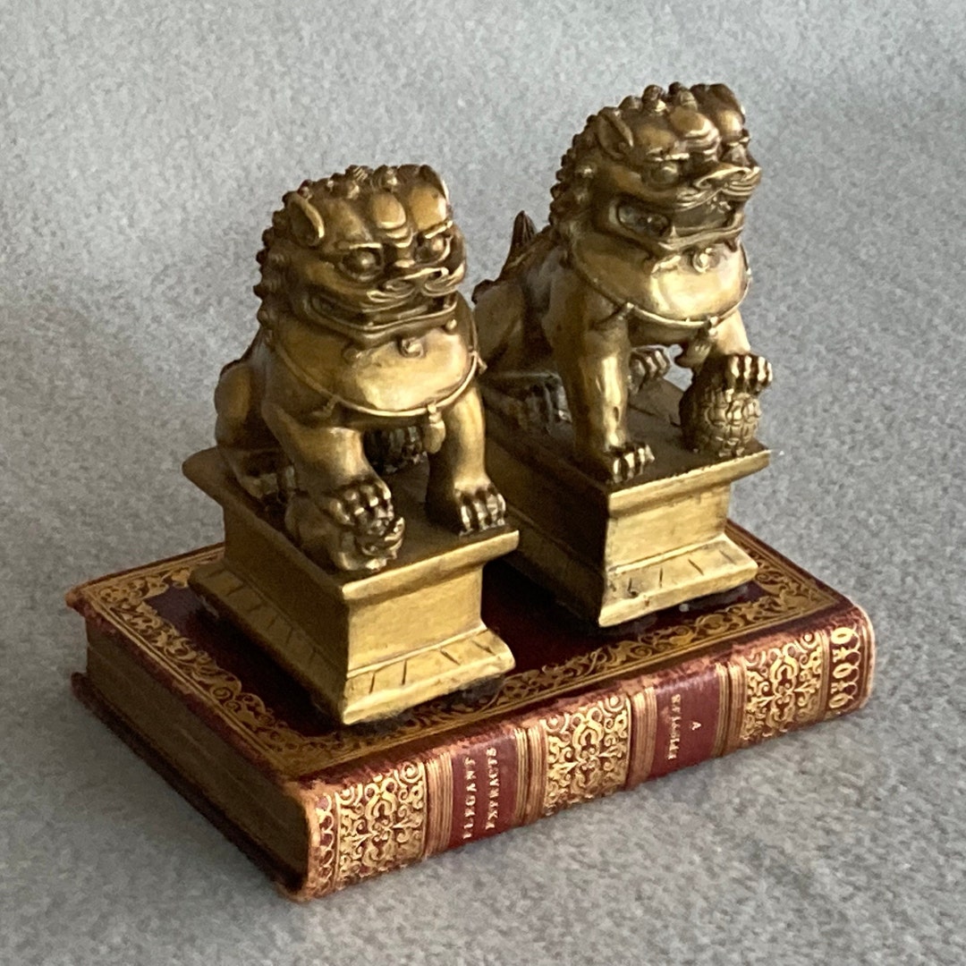Small 4" Brass Foo Dog Pair - Vintage Feng Shui Decor - Chinese ...