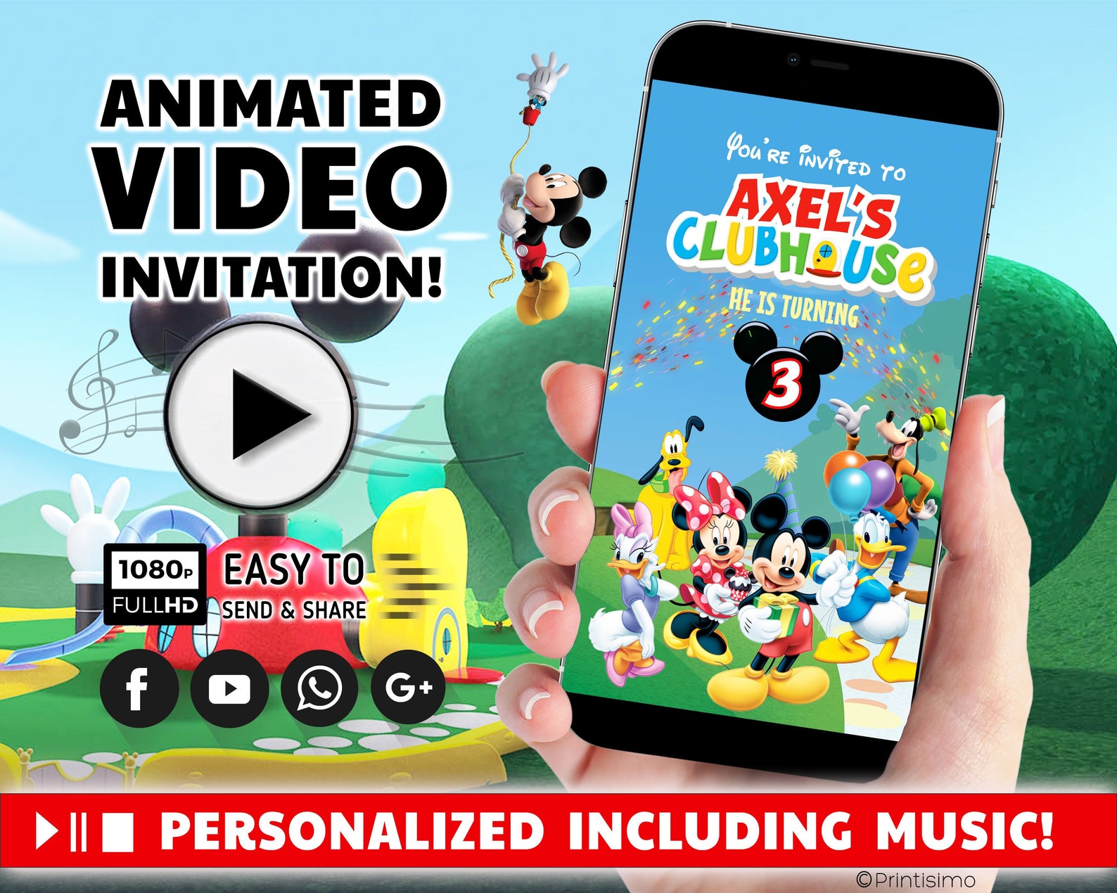 Mickey Mouse Invitation Digital, Mickey Mouse Birthday Invite, Mickey ...