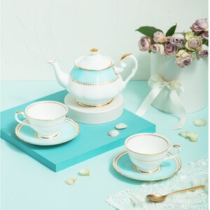 Hankook Chinaware royal Pale Blue Coffee/tea 2 Sets 4pc, With Tea Pot ...
