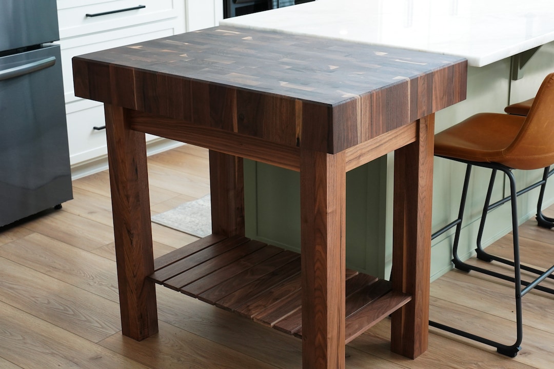 Walnut Kitchen Island Butcher Block Kitchen Island, Unique Butcher ...