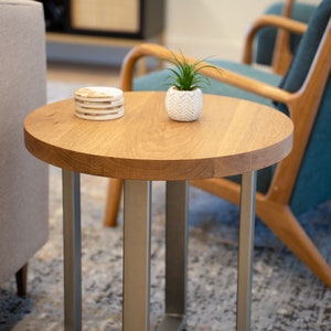 Walnut Round End Table - Solid Wood Round Side Table for Living Room or Bedroom Night Stand ...