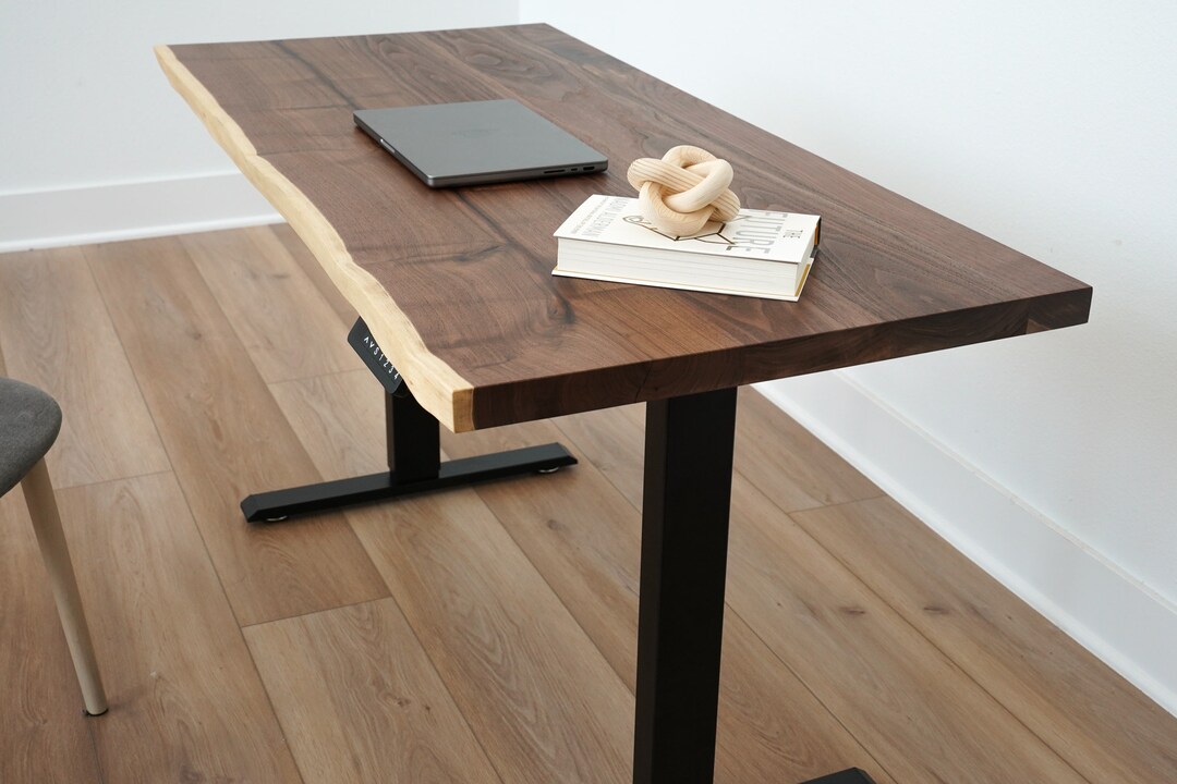 Live Edge Walnut Standing Desk, Electric Height Adjustable Desk, Solid ...