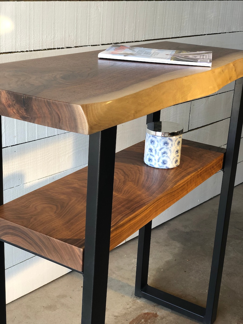 Customizable Live Edge Console Table With Shelf Handmade - Etsy