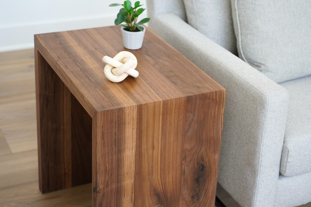 Solid Walnut End Table, Modern Waterfall Side Table Solid Wood End Table, Walnut or White Oak ...