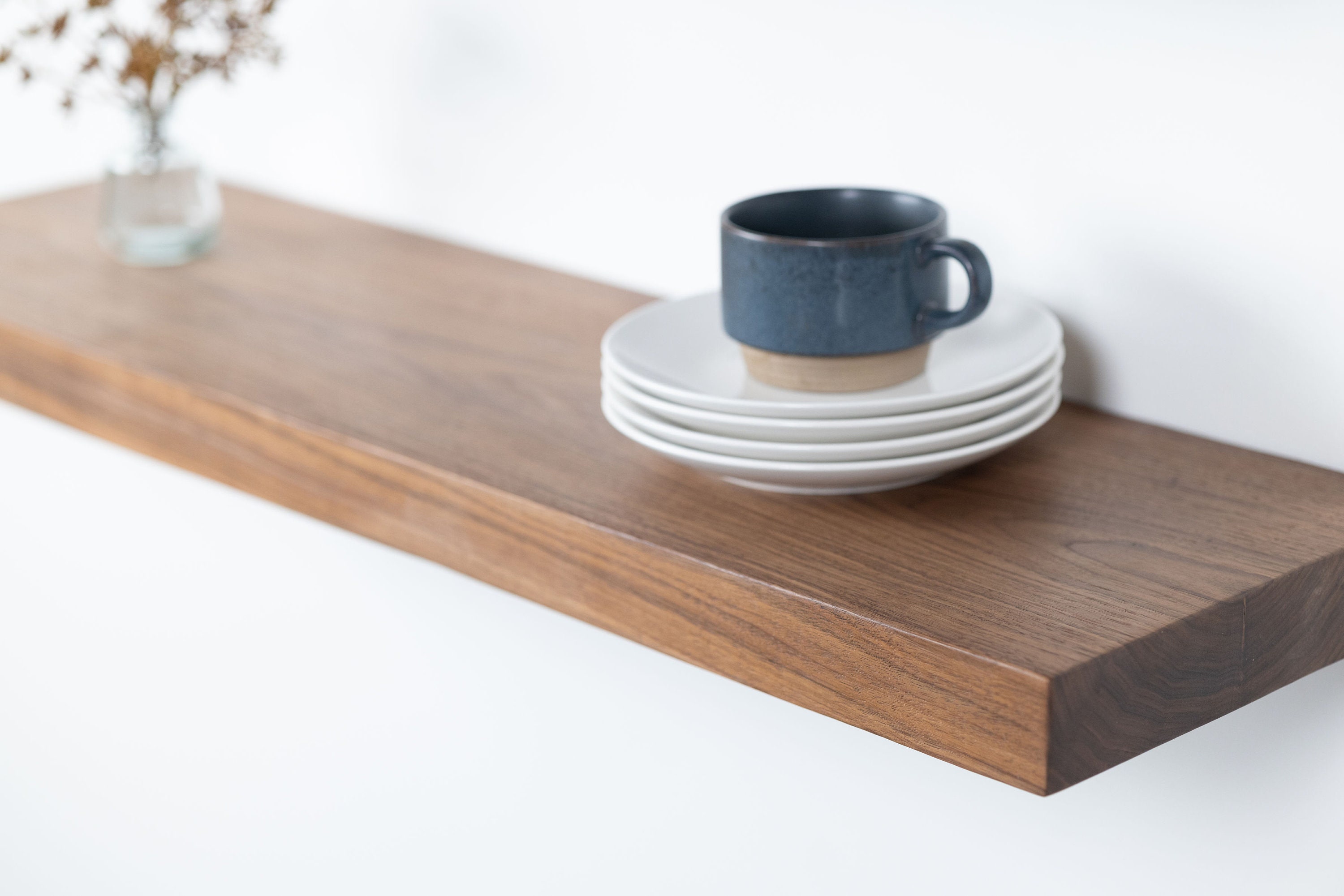 Walnut Floating Shelves With Bracket Dark Wood Floating - Etsy