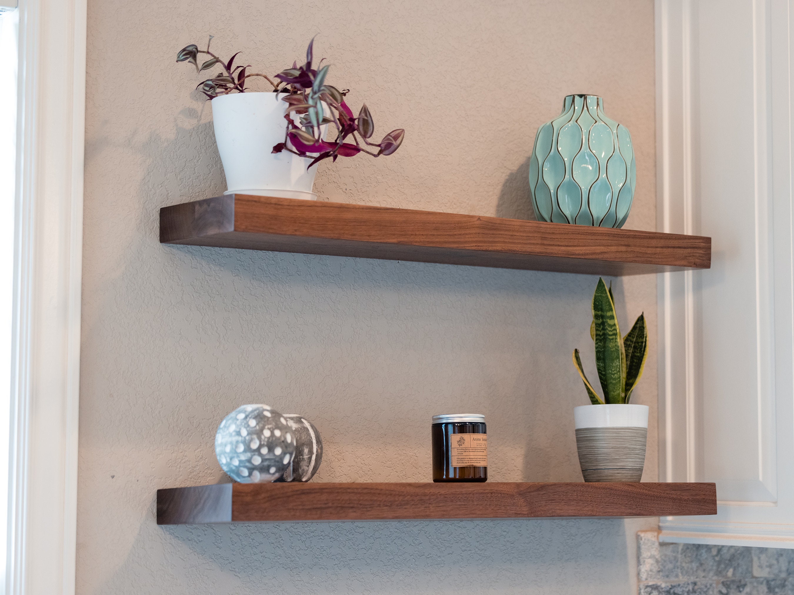 Solid Walnut Floating Shelf, Any Size, Included Easy Mount Heavy Duty ...