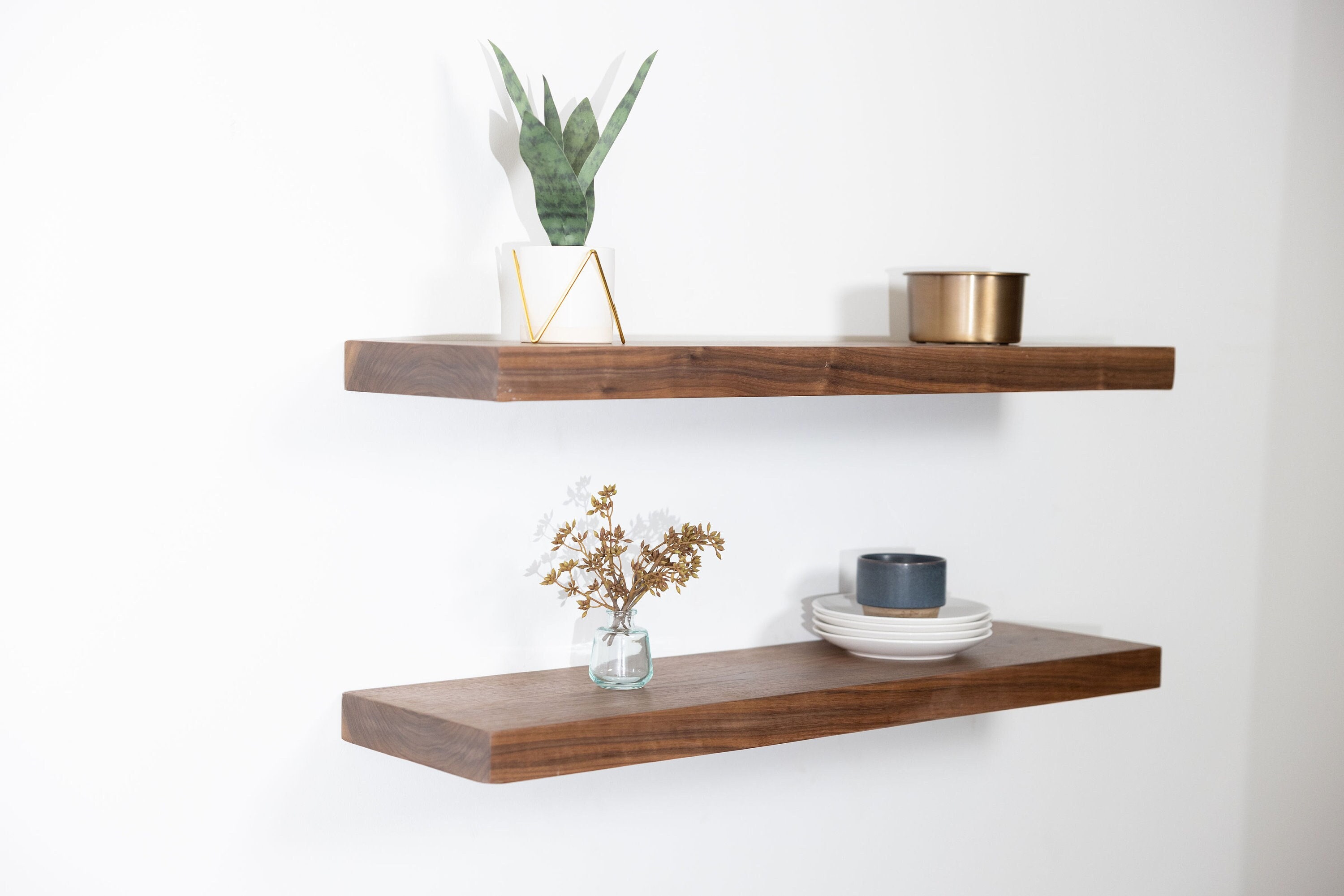 Walnut Floating Shelves With Bracket Dark Wood Floating - Etsy
