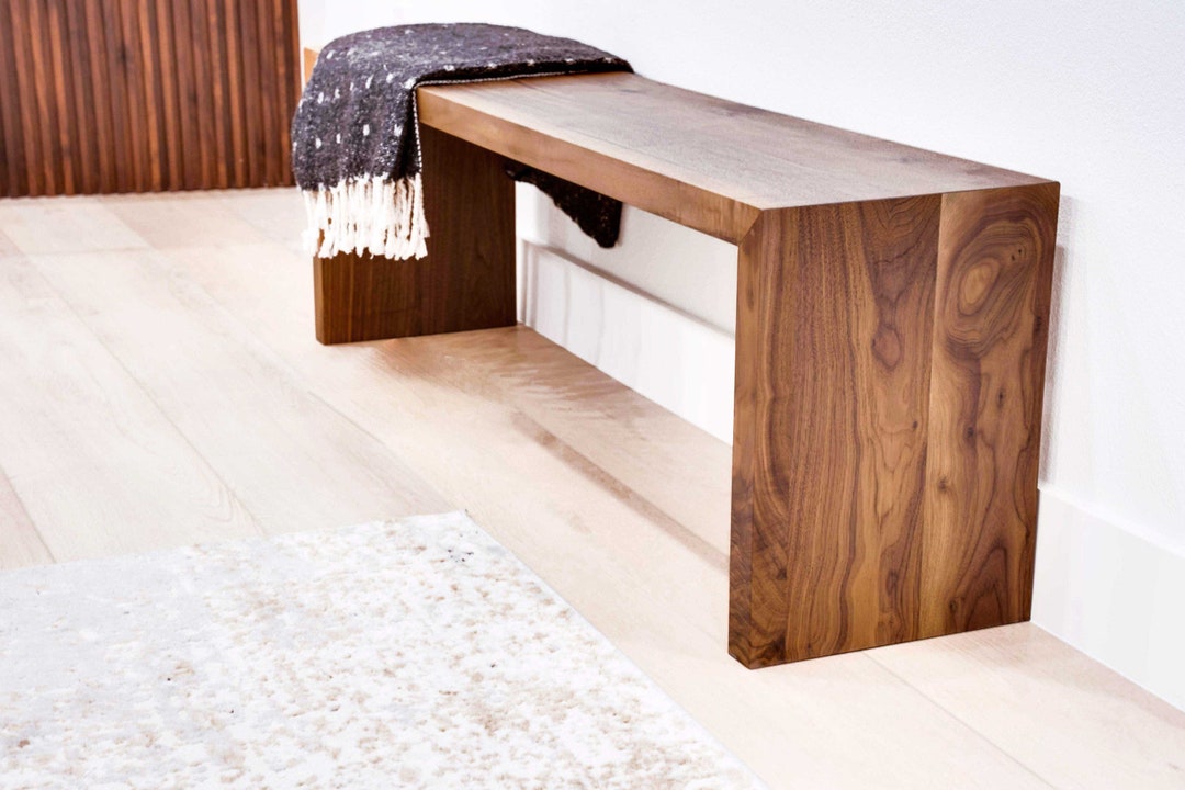 Handmade Modern Waterfall Bench - Modern Wood Bench Bedroom Bench, End ...