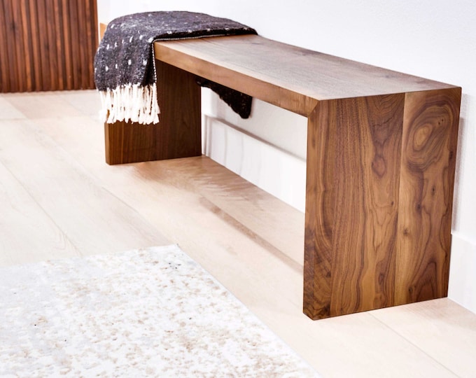 Handmade Modern Waterfall Bench - Modern Wood Bench Bedroom Bench, End ...