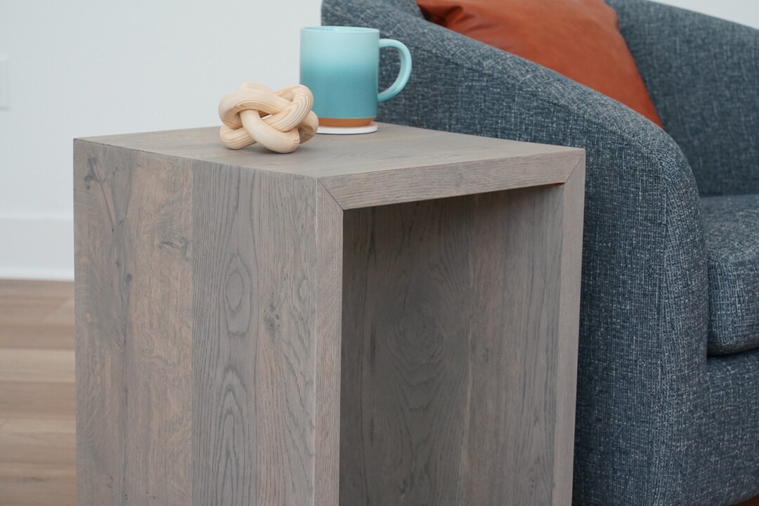 Oak End Table, Light Grey Waterfall End Table, Modern Oak Side Table Solid Wood End Table, Solid ...