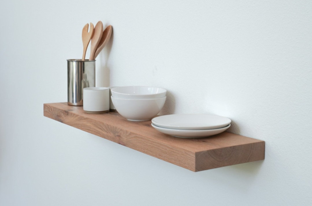 Natural Oak Floating Shelf With Bracket, Light Wood Floating Shelves ...