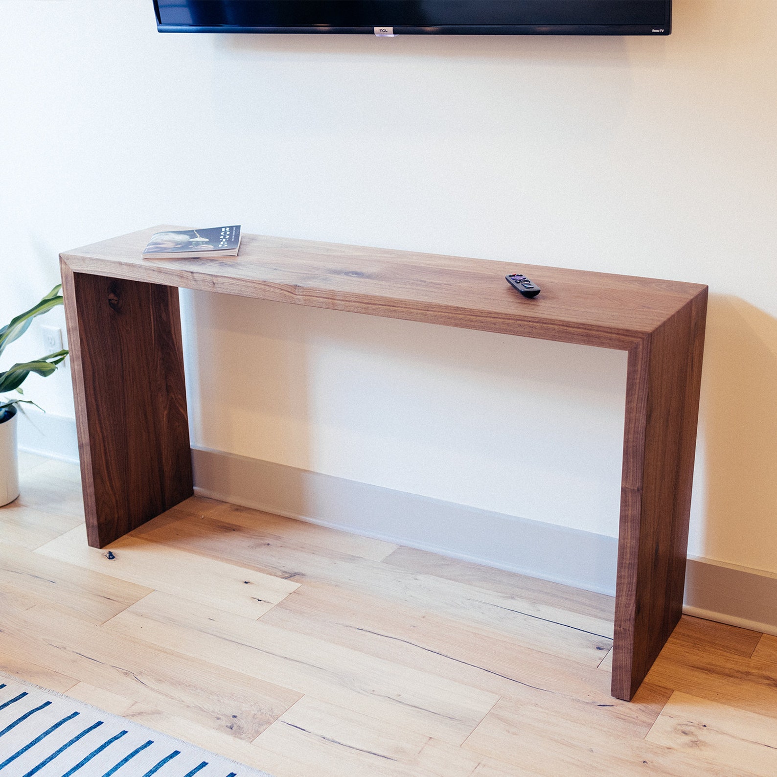 Walnut Waterfall Console Table Handmade Straight Edge Console Cascading ...