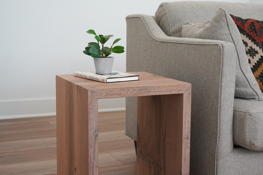 Oak End Table, Waterfall End Table, Modern Natural Oak Side Table Solid Wood End Table, Solid ...
