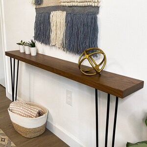 Narrow Console Table in Solid Walnut or Maple With Hairpin Legs - Farmhouse Entry Table, Wall ...