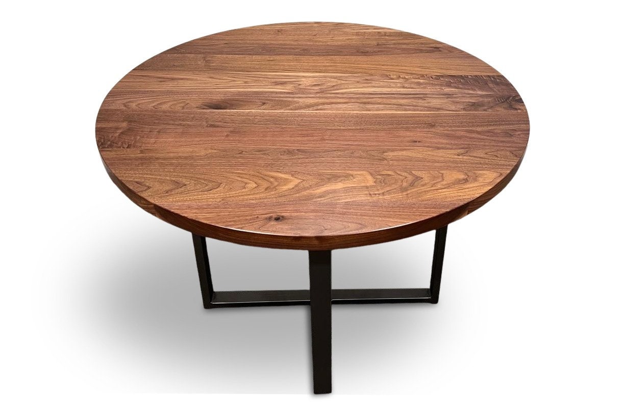Solid Wood Round Dining Table With Metal Base for Kitchen Sits - Etsy