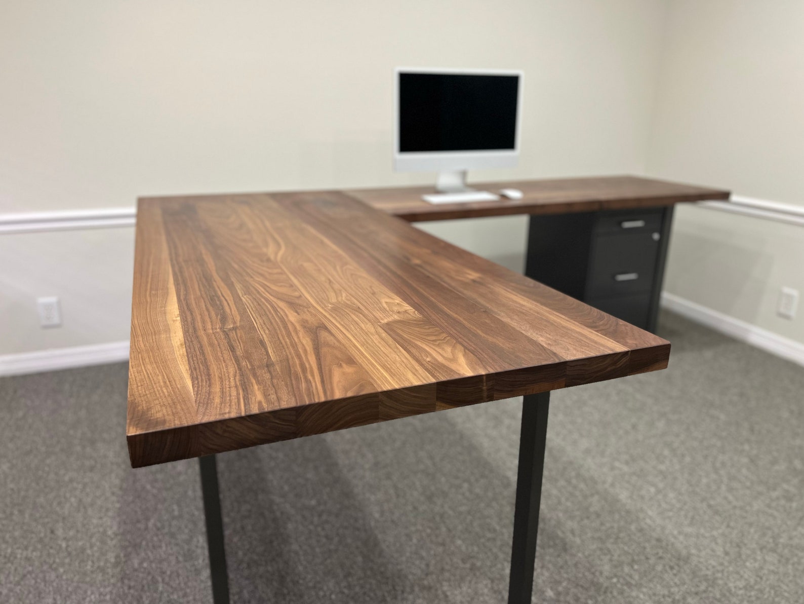 Customizable Solid Walnut L Shaped Computer Desk, Solid Wood L Shape ...