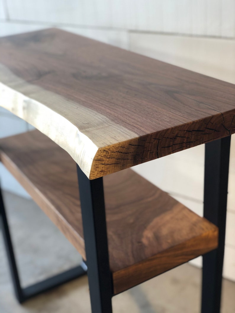 Customizable Live Edge Console Table With Shelf- Handmade Solid Walnut ...