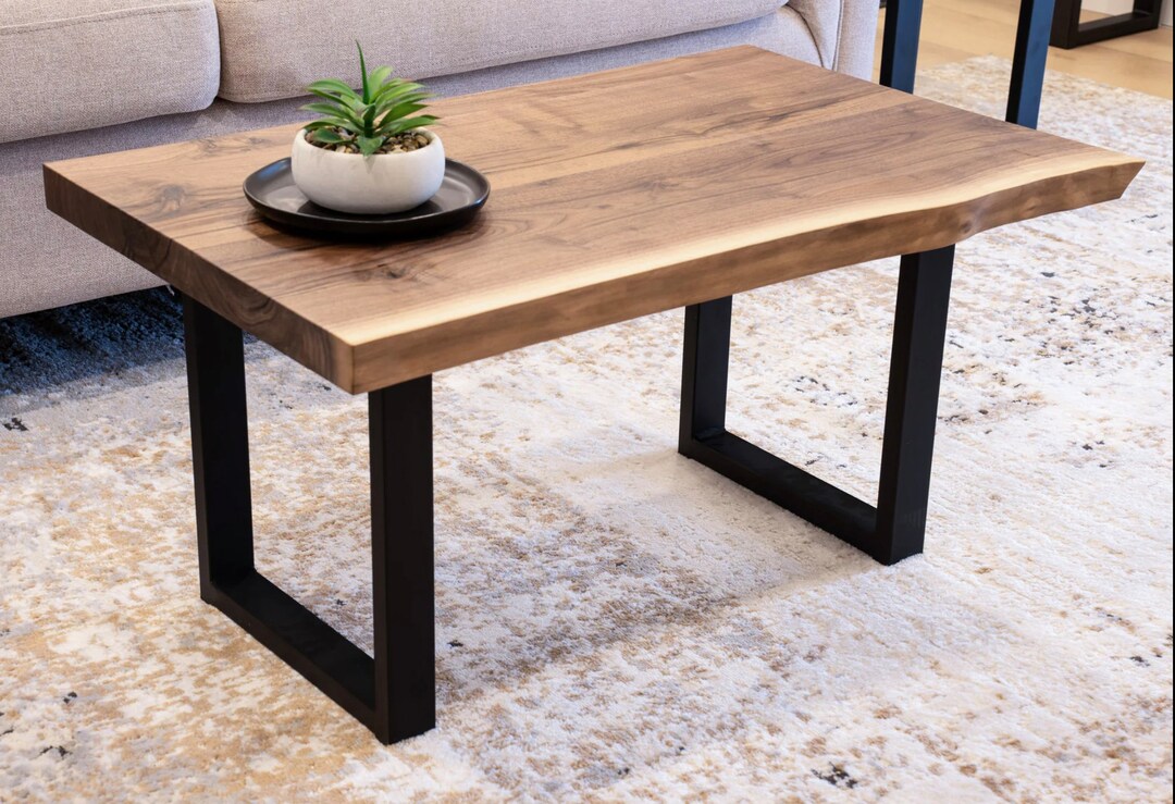 Walnut Coffee Table, Solid Wood Slab, Natural Live Edge, Industrial ...