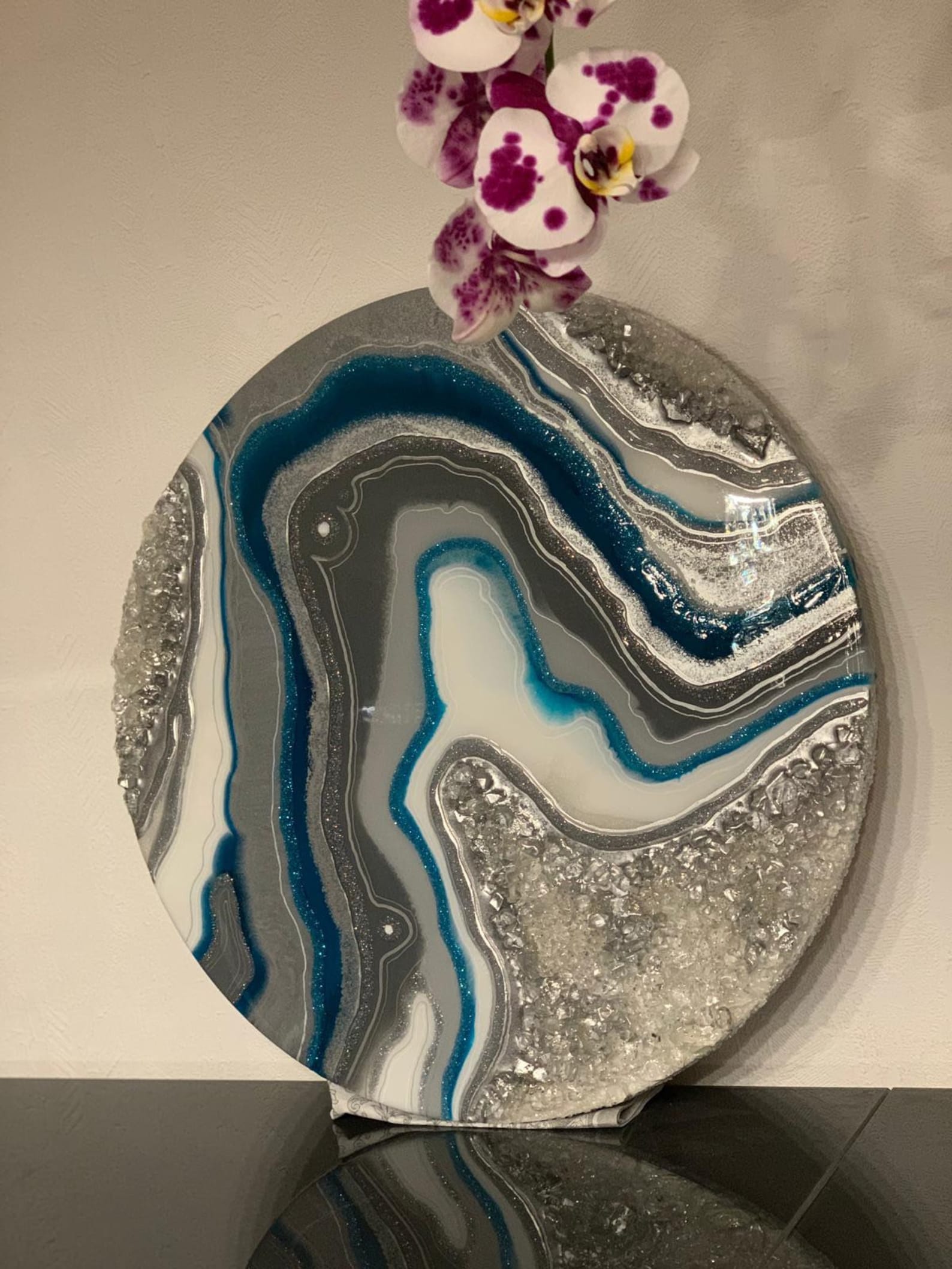 Beautiful Design Mural: Round Geode in Silver Gray Turquoise - Etsy UK