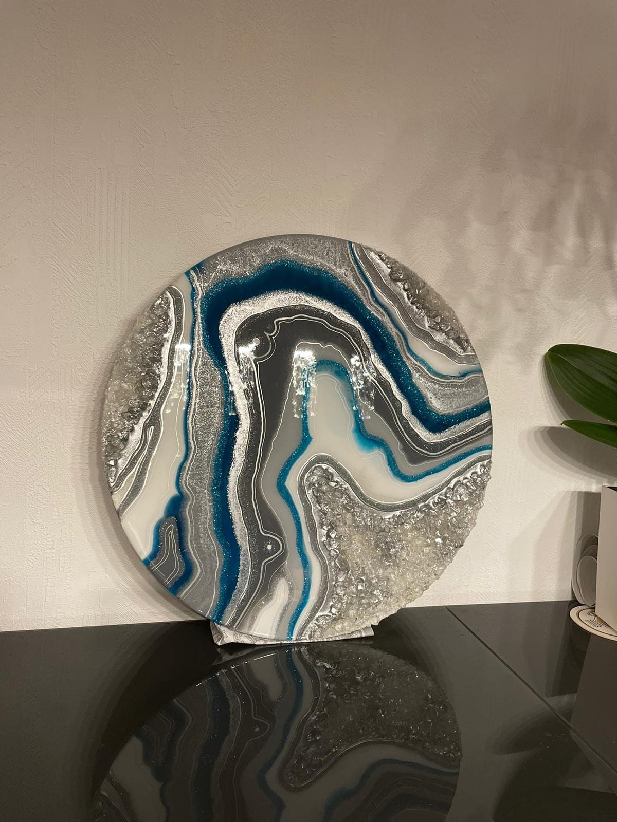 Beautiful Design Mural: Round Geode in Silver Gray Turquoise - Etsy UK