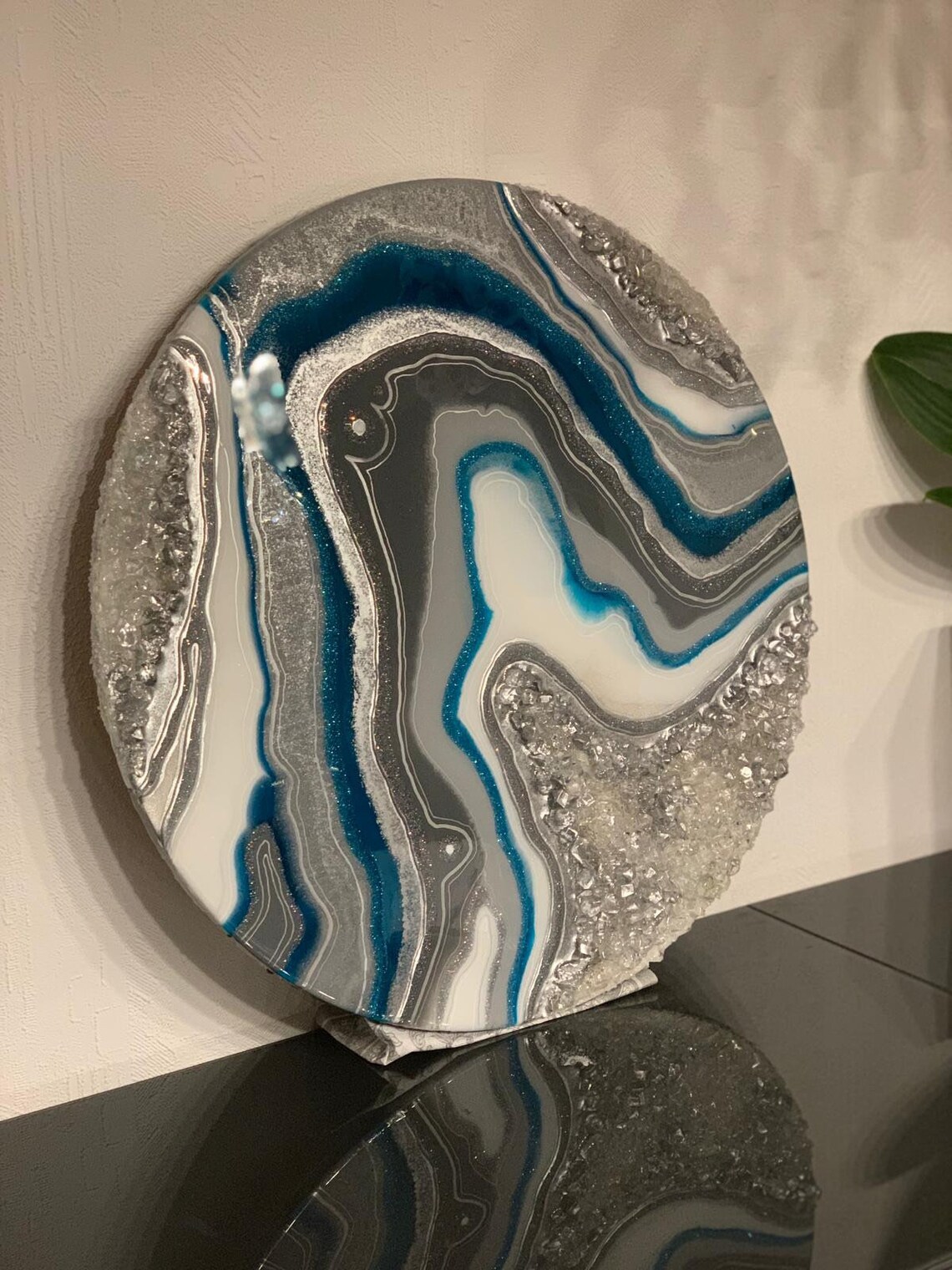 Beautiful Design Mural: Round Geode in Silver Gray Turquoise - Etsy UK