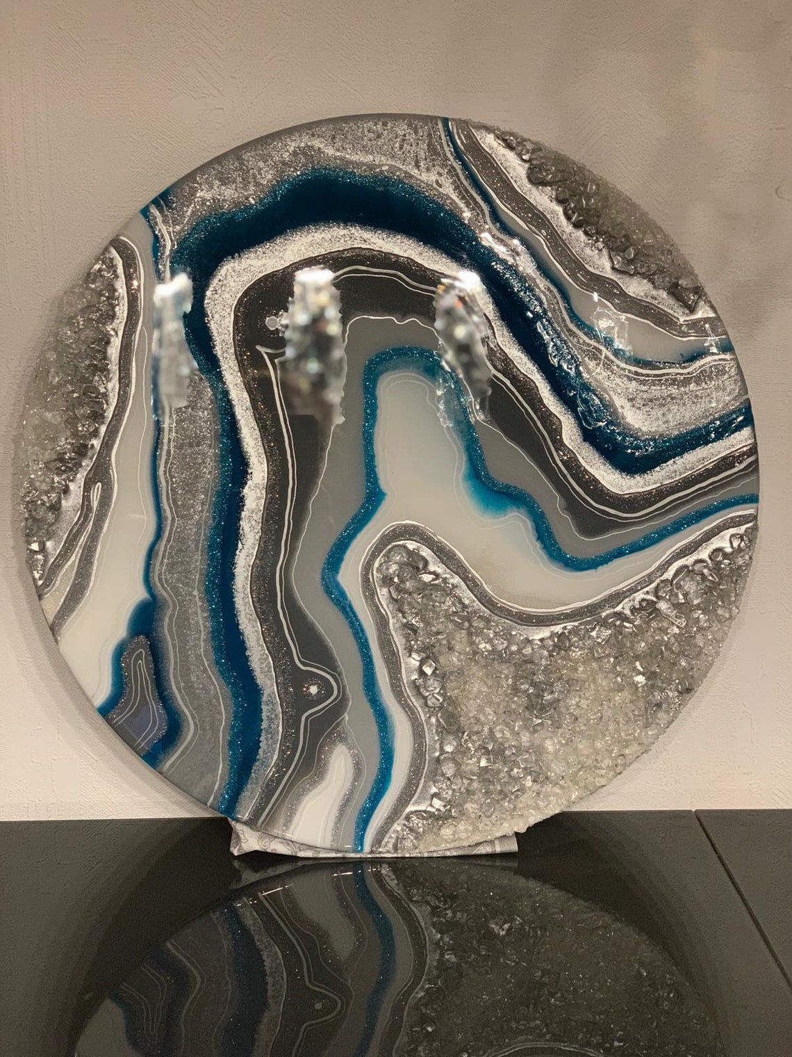 Beautiful Design Mural: Round Geode in Silver Gray Turquoise - Etsy UK