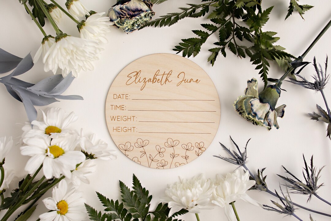 Personalized Birth Stat Sign | Birth Stat Round | Floral Birth Stat ...