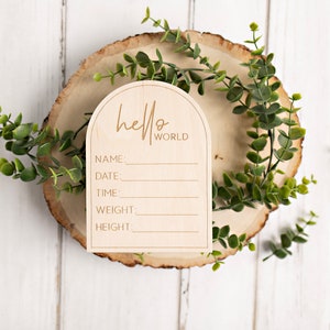 Hello World Birth Stat Sign | Modern Birth Stat Sign | Arch Birth ...