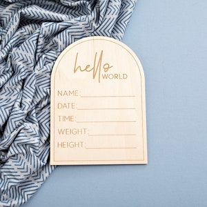 Hello World Birth Stat Sign | Modern Birth Stat Sign | Arch Birth ...