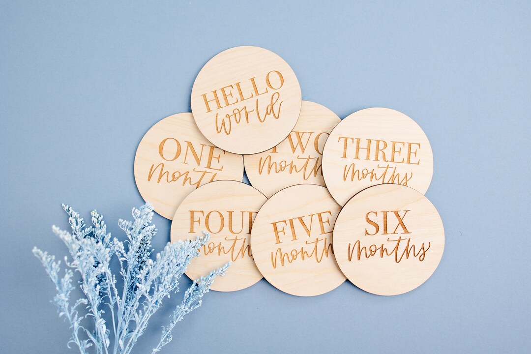 Laser Engraved Baby Milestone Rounds | Monthly Baby Photo Discs | Wood ...