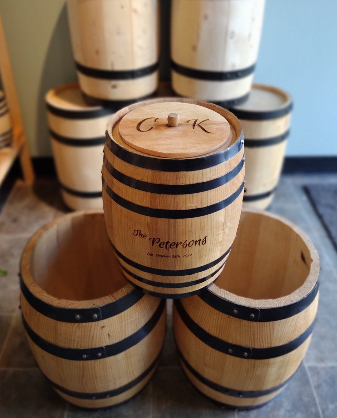 Wood Barrel Card Boxes for Wedding Receptions and Parties - 3 Sizes ...