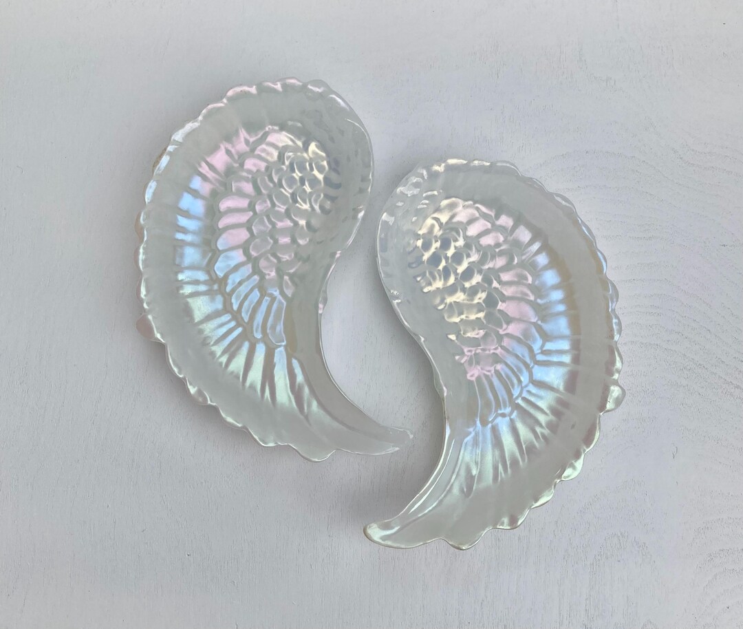 Set of 2 Iridescent Rainbow Angel Wing Trinket Dishes, Ring Trays, Coin ...