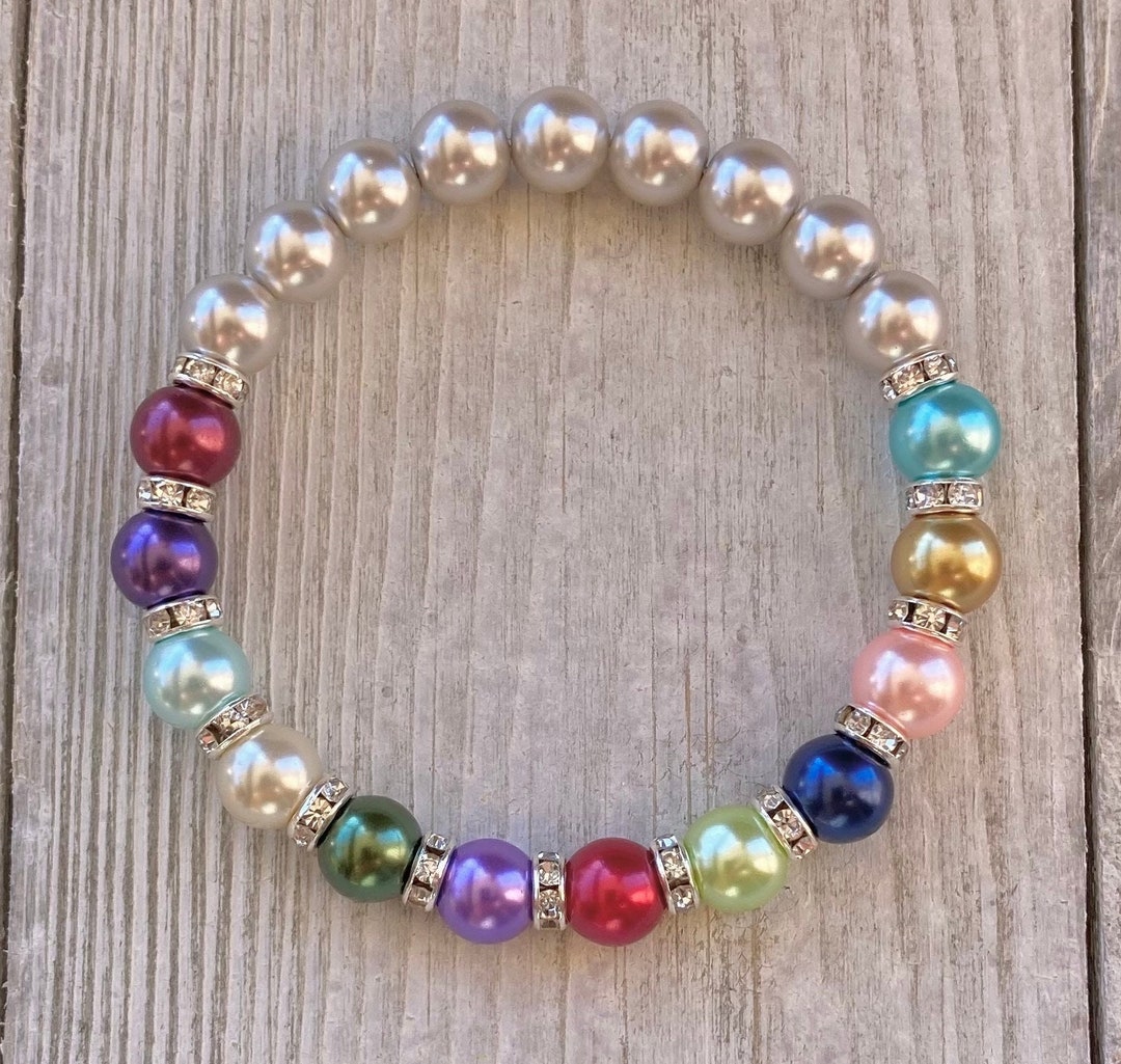 Birthstone Glass Pearl Bracelet - Etsy