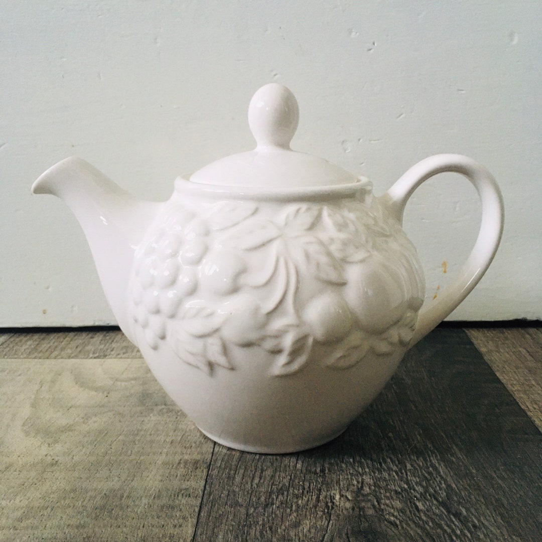 St Michael White Fruit Teapot - Etsy
