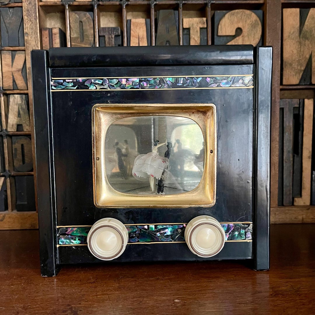 Large Vintage Music Box. Television Diorama With Dancing Ballerina ...