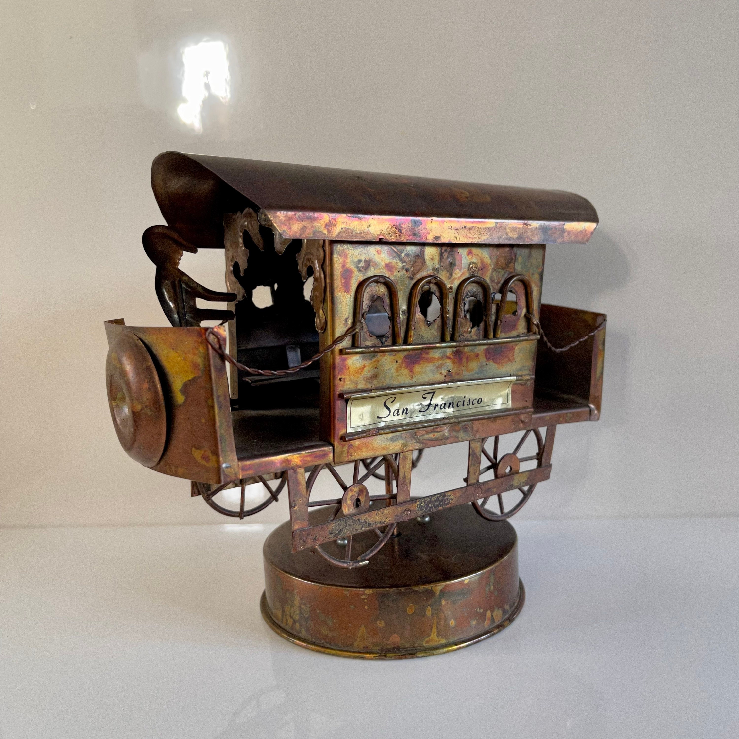 Vintage Copper Coloured Metal Cable Car Music Box. Souvenir From San ...