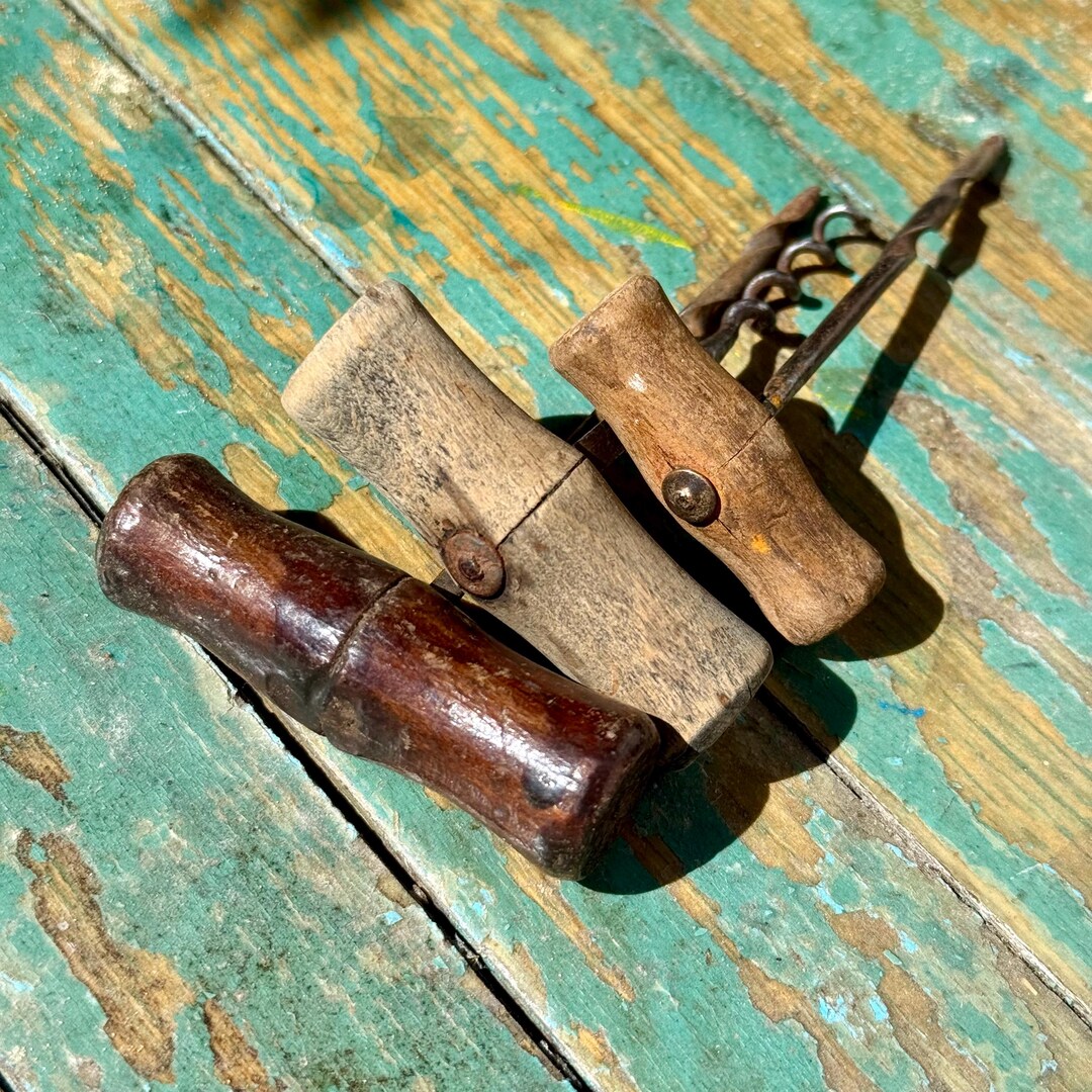 Mixed Set of 3 Vintage Wooden Hand Tools, Gimlets, Bradawls, Hand Drill ...