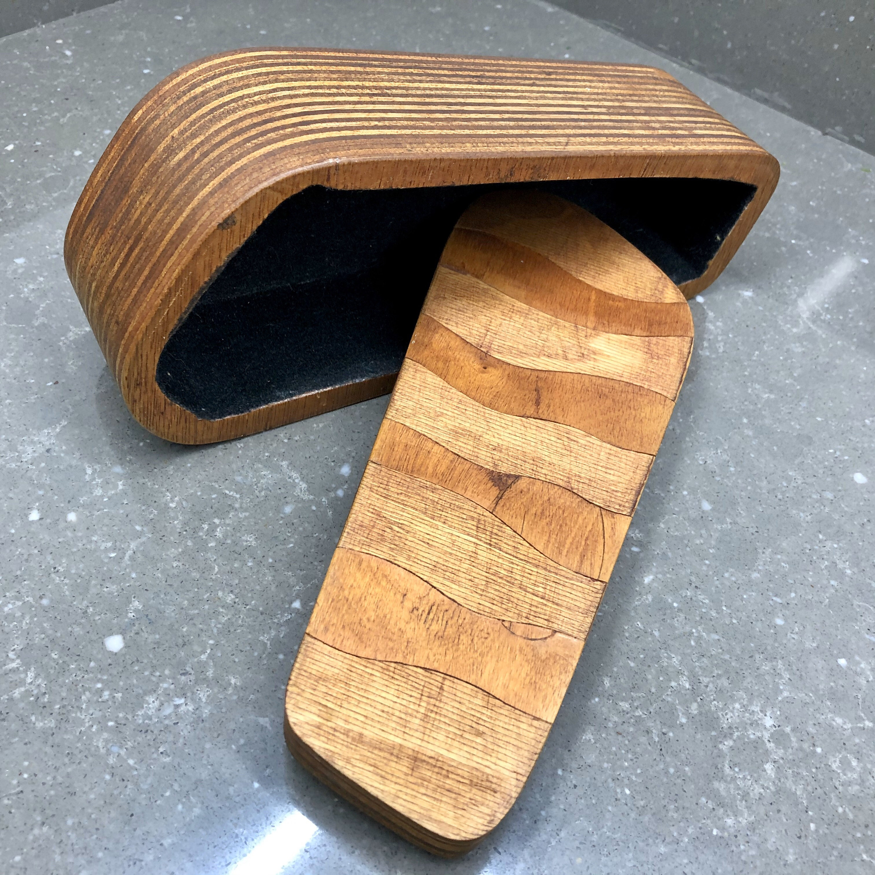 Vintage handmade wooden box with marquetry lid. Unusual shape | Etsy