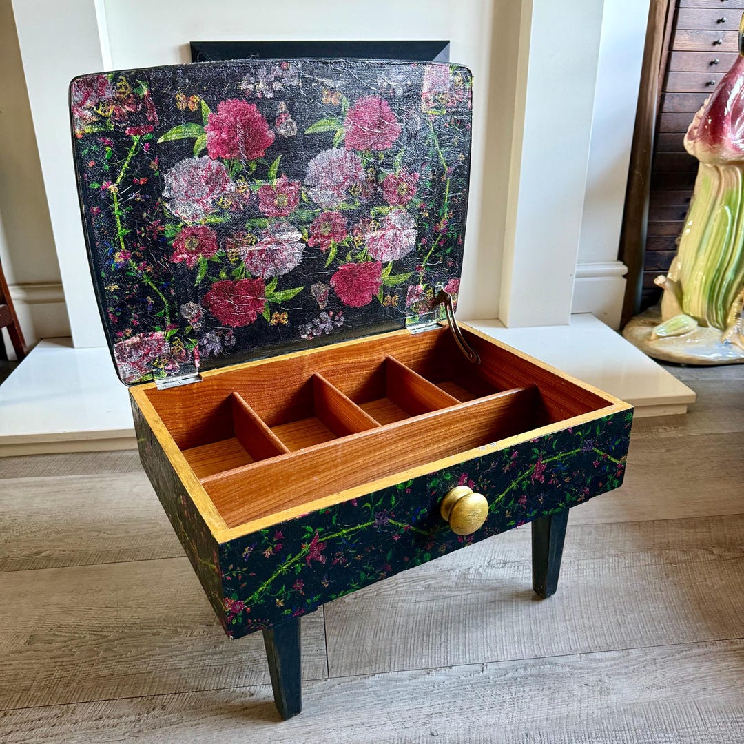 Vintage Midcentury Foot Stool, Sewing Box With Storage. - Etsy
