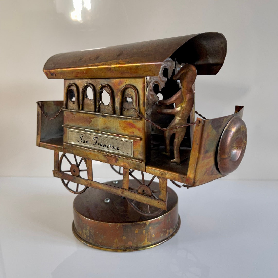 Vintage Copper Coloured Metal Cable Car Music Box. Souvenir From San ...