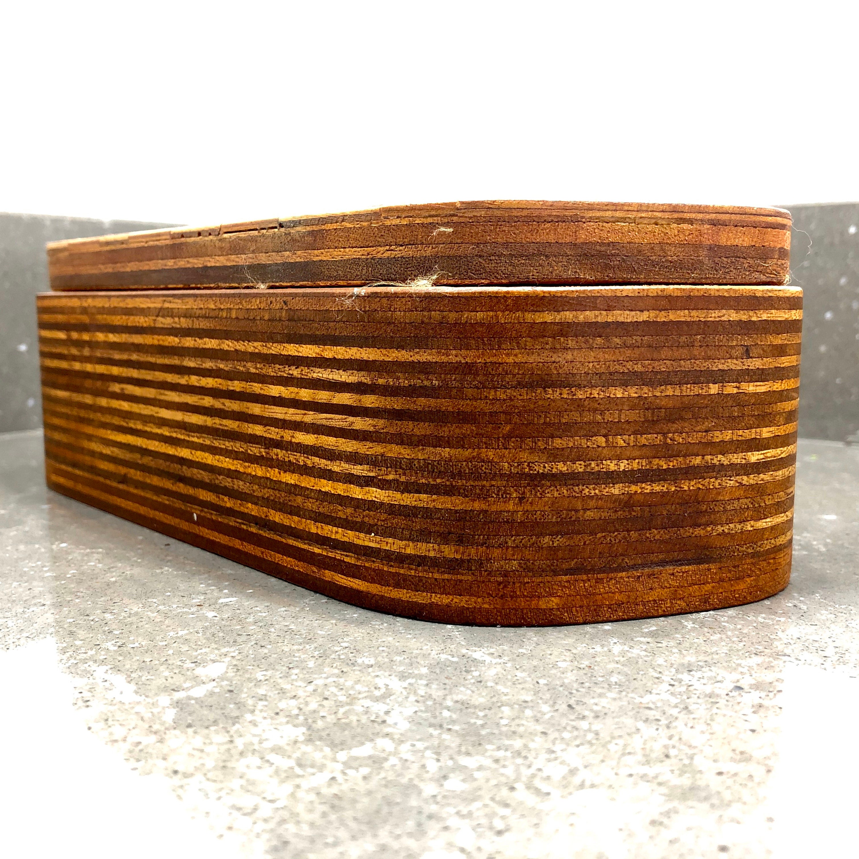 Vintage handmade wooden box with marquetry lid. Unusual shape | Etsy