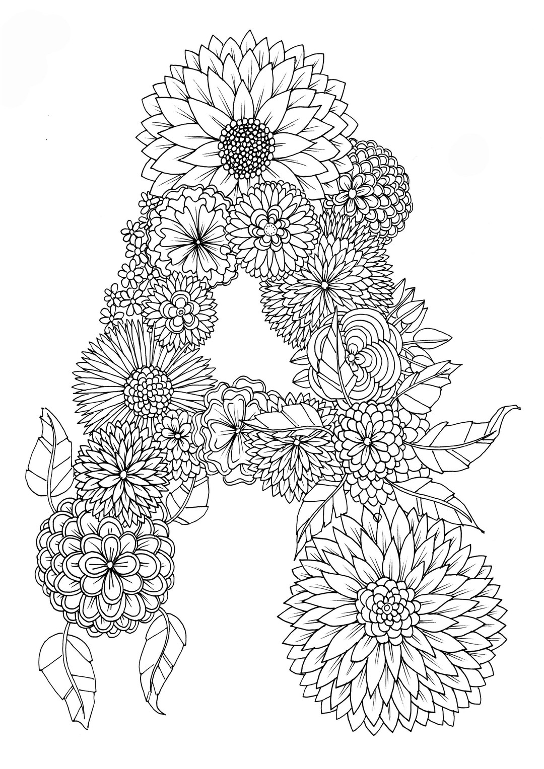 Digital Download. Full FLORAL ALPHABET Plus Ampersand, Hand Drawn ...