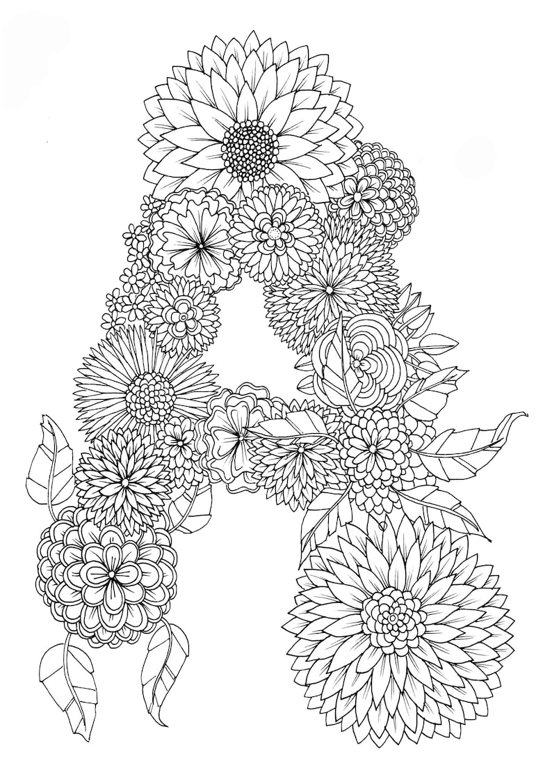 Digital Download. Full FLORAL ALPHABET Plus Ampersand, Hand Drawn ...